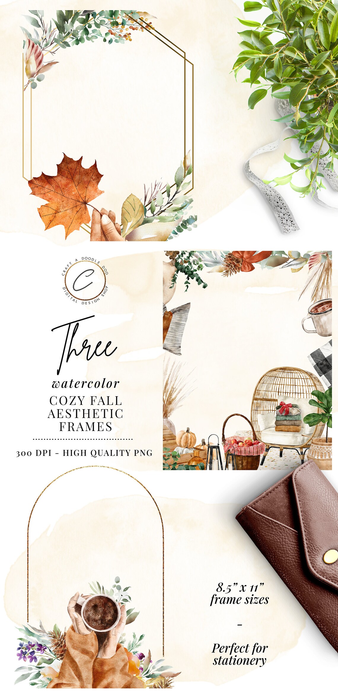 Watercolor Fall Decor Clipart Cozy Autumn Clip Art Commercial - Etsy