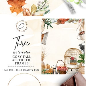 Watercolor Fall Decor Clipart, Cozy Autumn Clip Art Commercial Use PNG ...