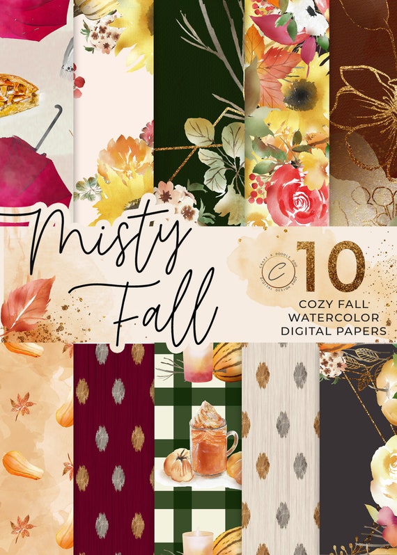 Fall Watercolor Digital Paper Pack Autumn Floral Pumpkin | Etsy