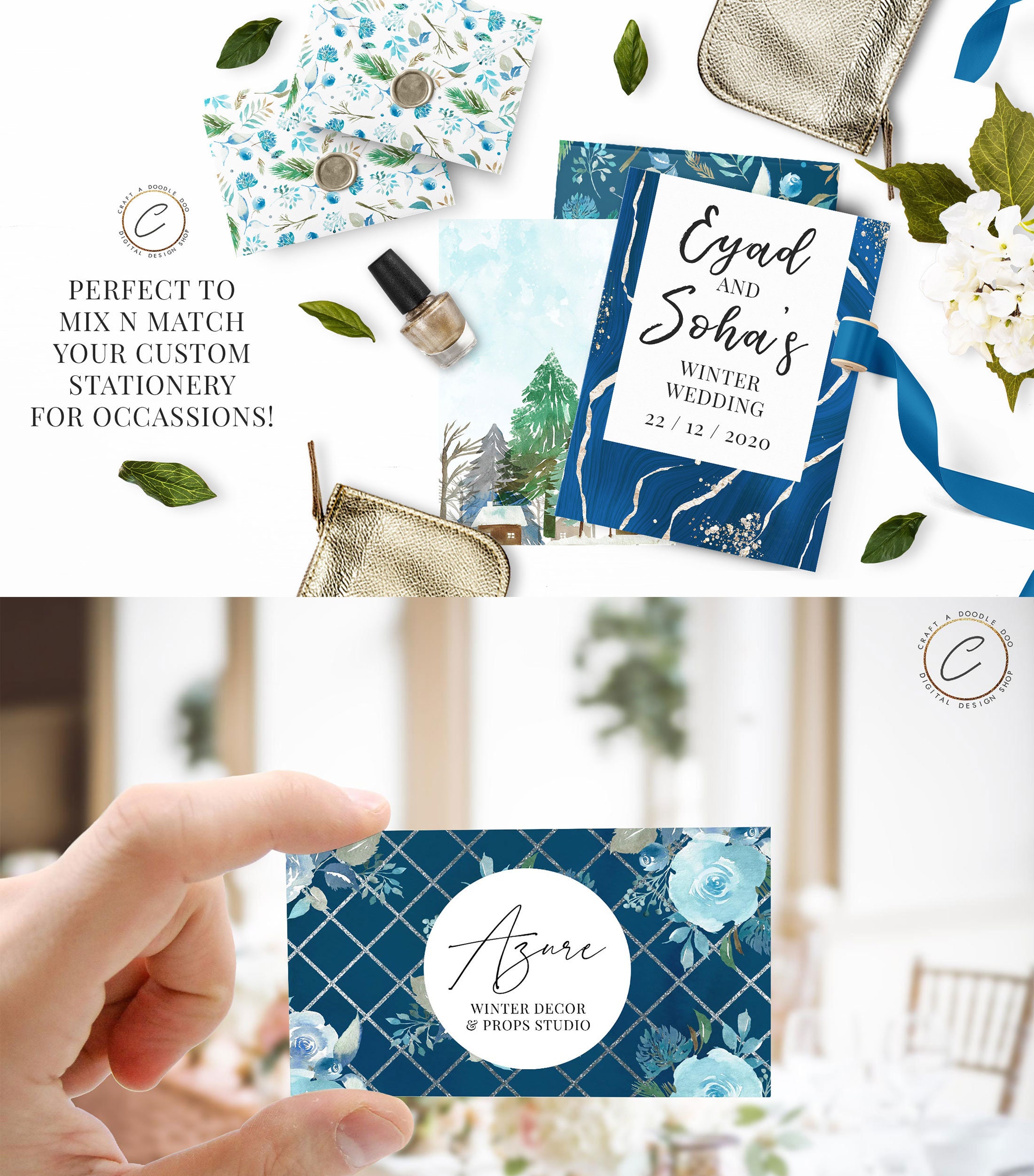 Blue Winter Digital Paper Pack Holiday Scrapbook Watercolor - Etsy