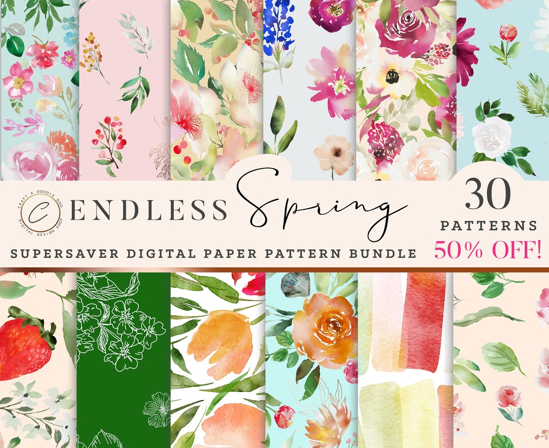 Watercolor Spring Digital Paper Pack Commercial Use, Floral Seamless ...
