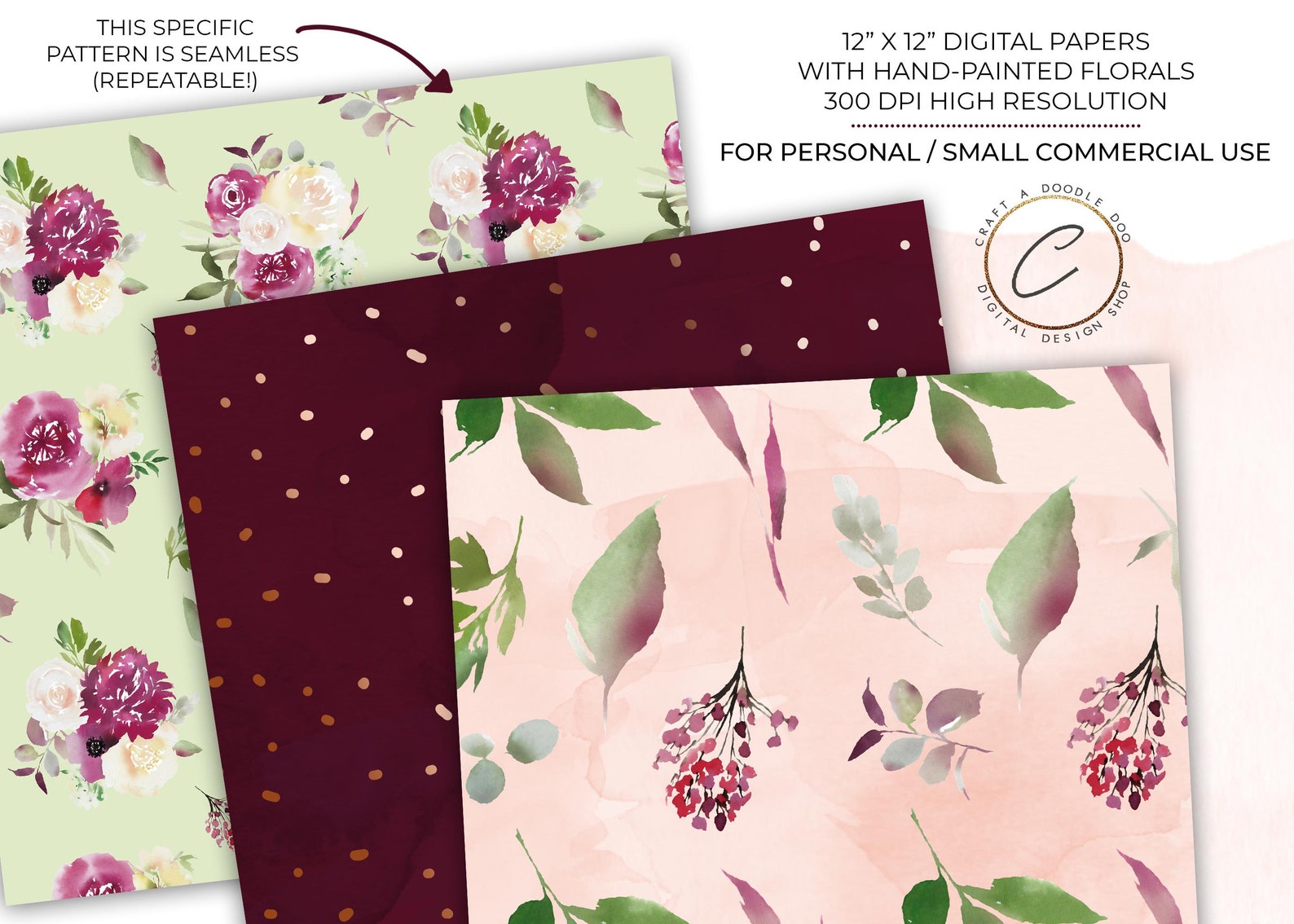 Burgundy Blush Designs Watercolor Floral Digital Paper Pack - Etsy
