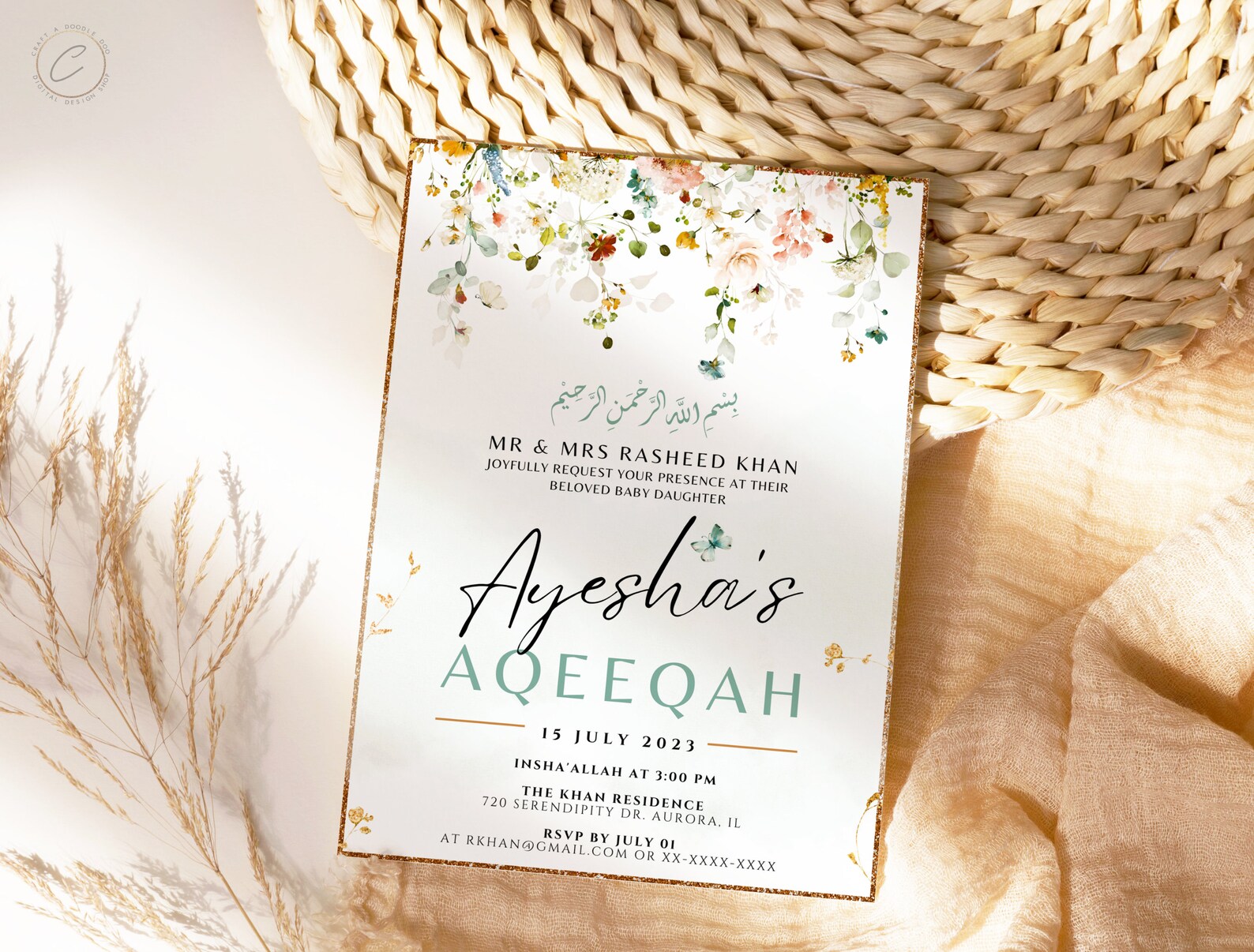 Editable Aqeeqah Invitation Baby Girl Digital Download Evite, Custom ...