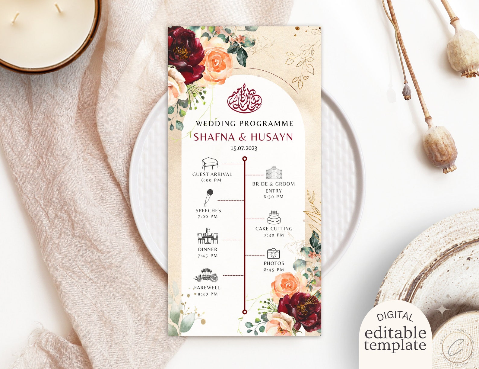 Editable Muslim Wedding Program Template DIGITAL DOWNLOAD, Printable ...