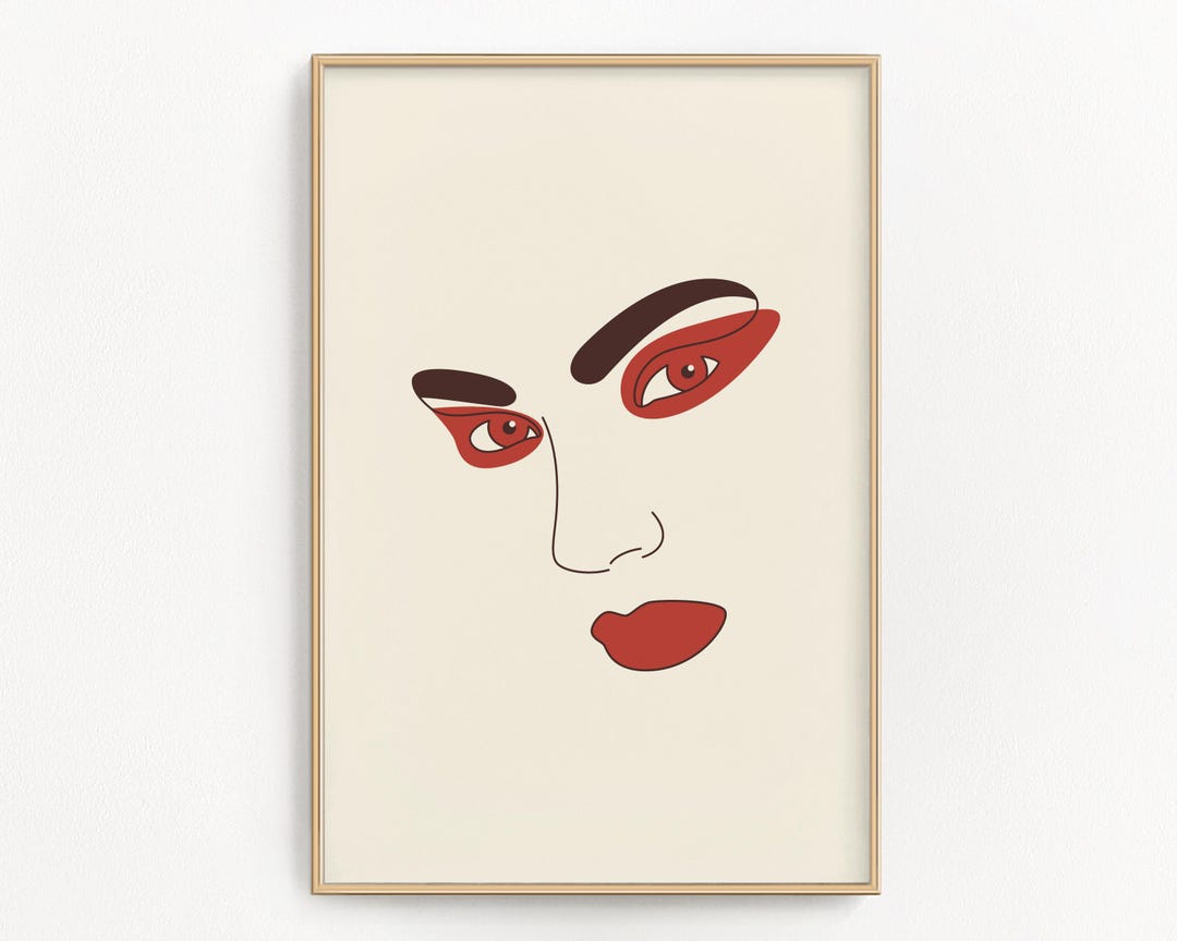 Burnt Orange Minimal Line Woman Portrait Wall Art | Instant Digital ...