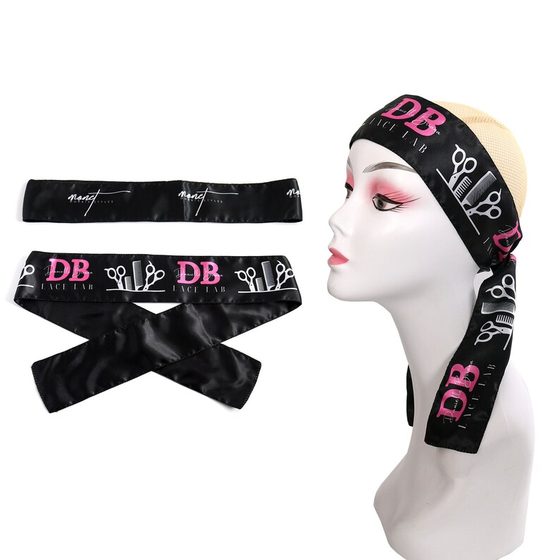 Custom Logo Satin Edge Wrap Bonnets Wholesale Logo Repeated - Etsy