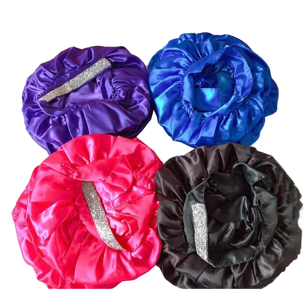 10 Custom Stain Bonnet With Rhinestone Diamond Tie Band Silk Satin Hair ...