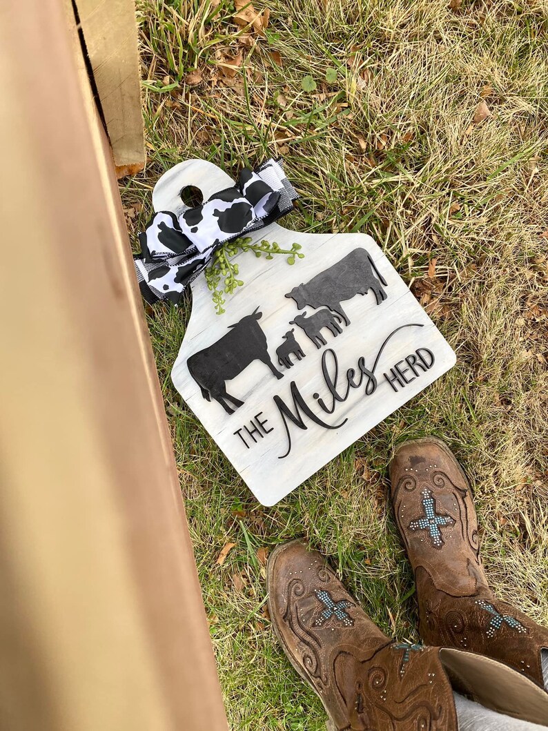 Cow Cow Tag Door Hanger Christmas Cow Print Rustic - Etsy