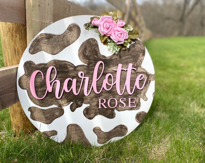 Cow Print Brown Cow Nursery Sign Personalized Sign Cow - Etsy