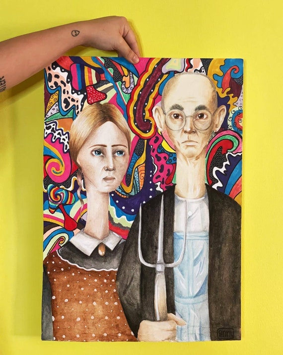 Trippy-psychedelic american Gothic Painting - Etsy