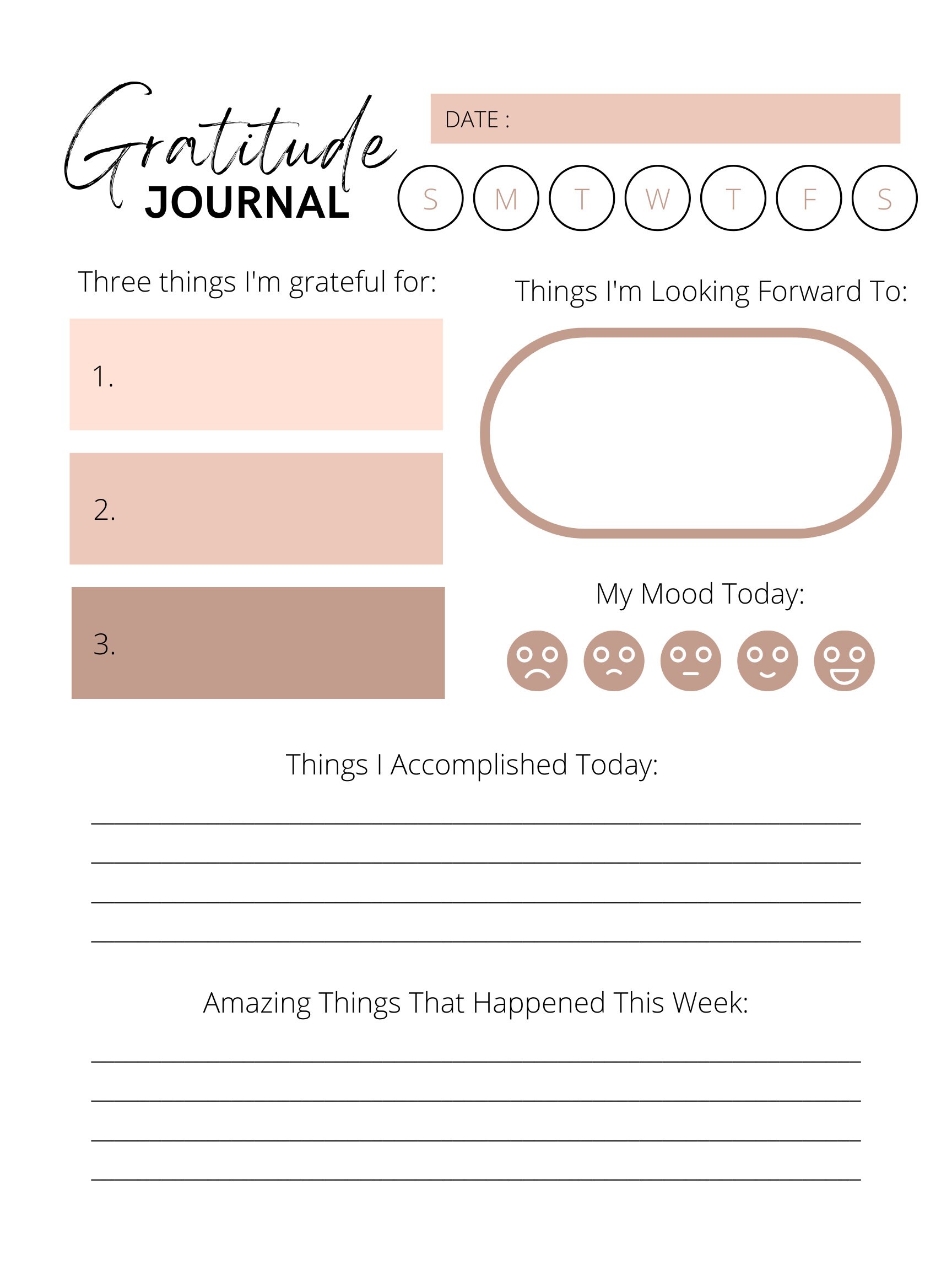 Daily Gratitude Tracker | Printable Gratitude Journal Template - Etsy