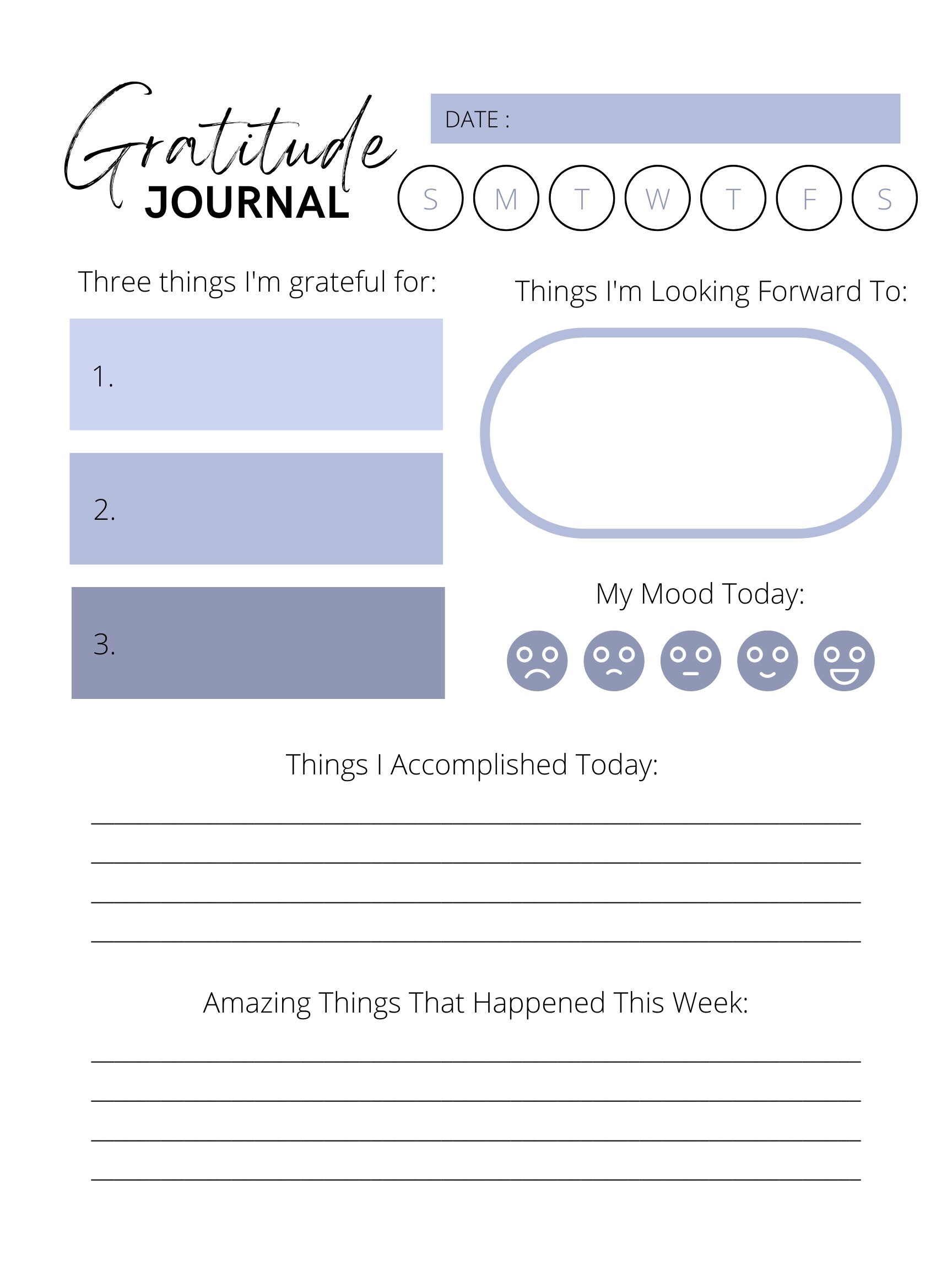 Daily Gratitude Tracker | Printable Gratitude Journal Template - Etsy