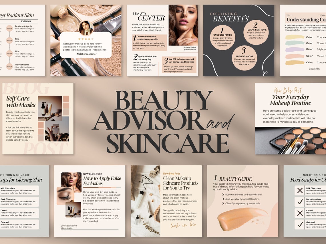 Beauty Advisor and Skincare Coach Canva Instagram Grid and Instagram ...