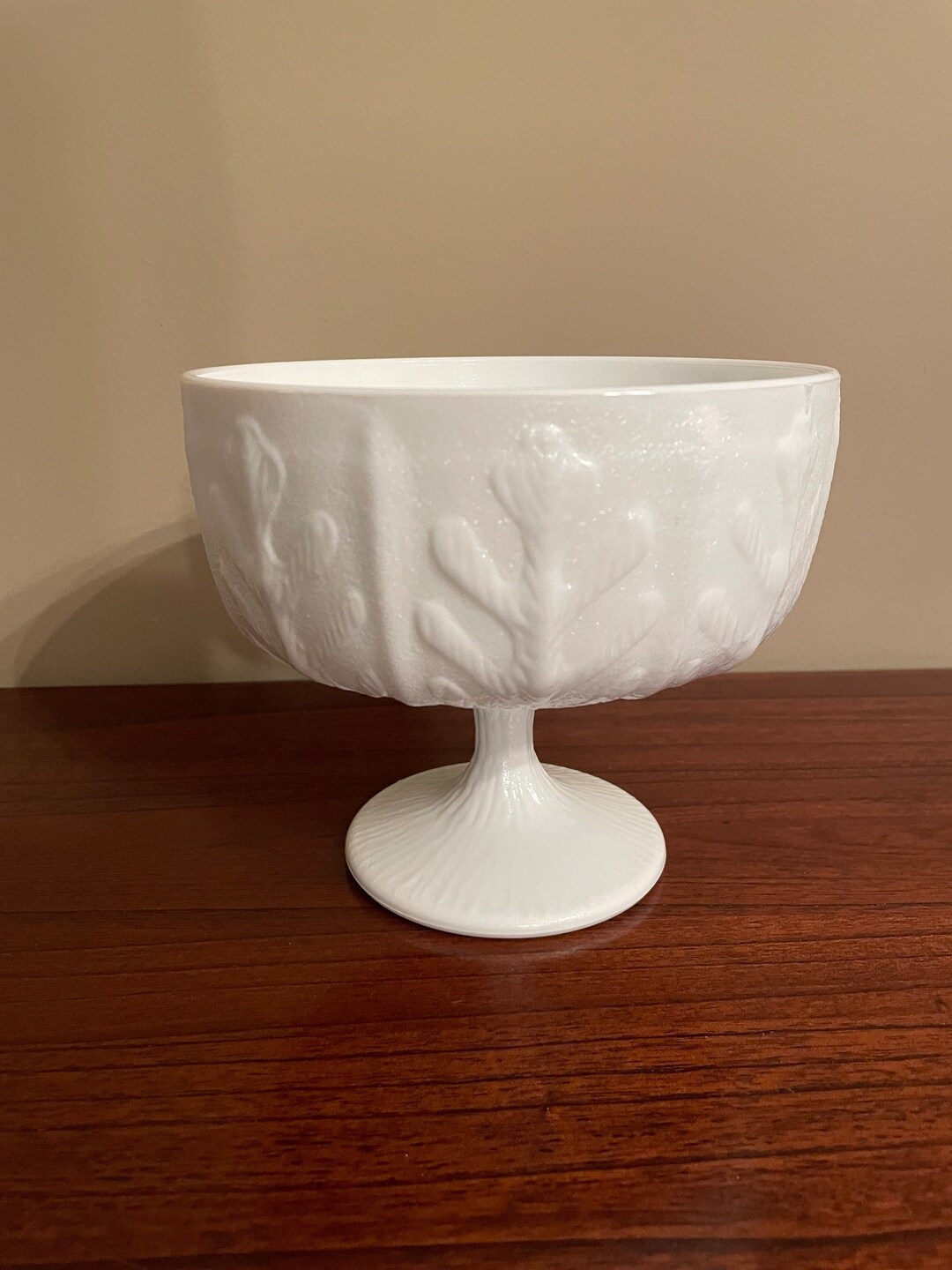 Vintage Milk Glass Compote With Leaf Design Fern Decor - Etsy