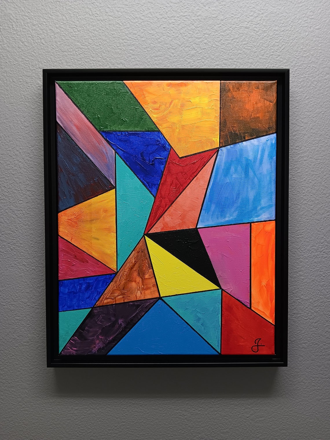Acrylic Painting Abstract Triangles on Canvas, Framed Wall Art. - Etsy
