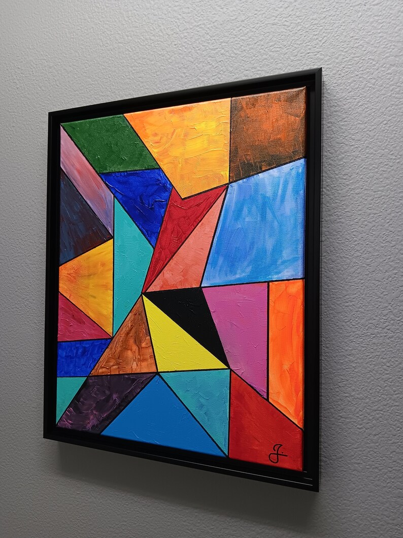 Triangles Abstract Art Painting on 20" X 16" ( 50.8 Cm X 40.6 Cm ) Canvas. Framed. - Etsy
