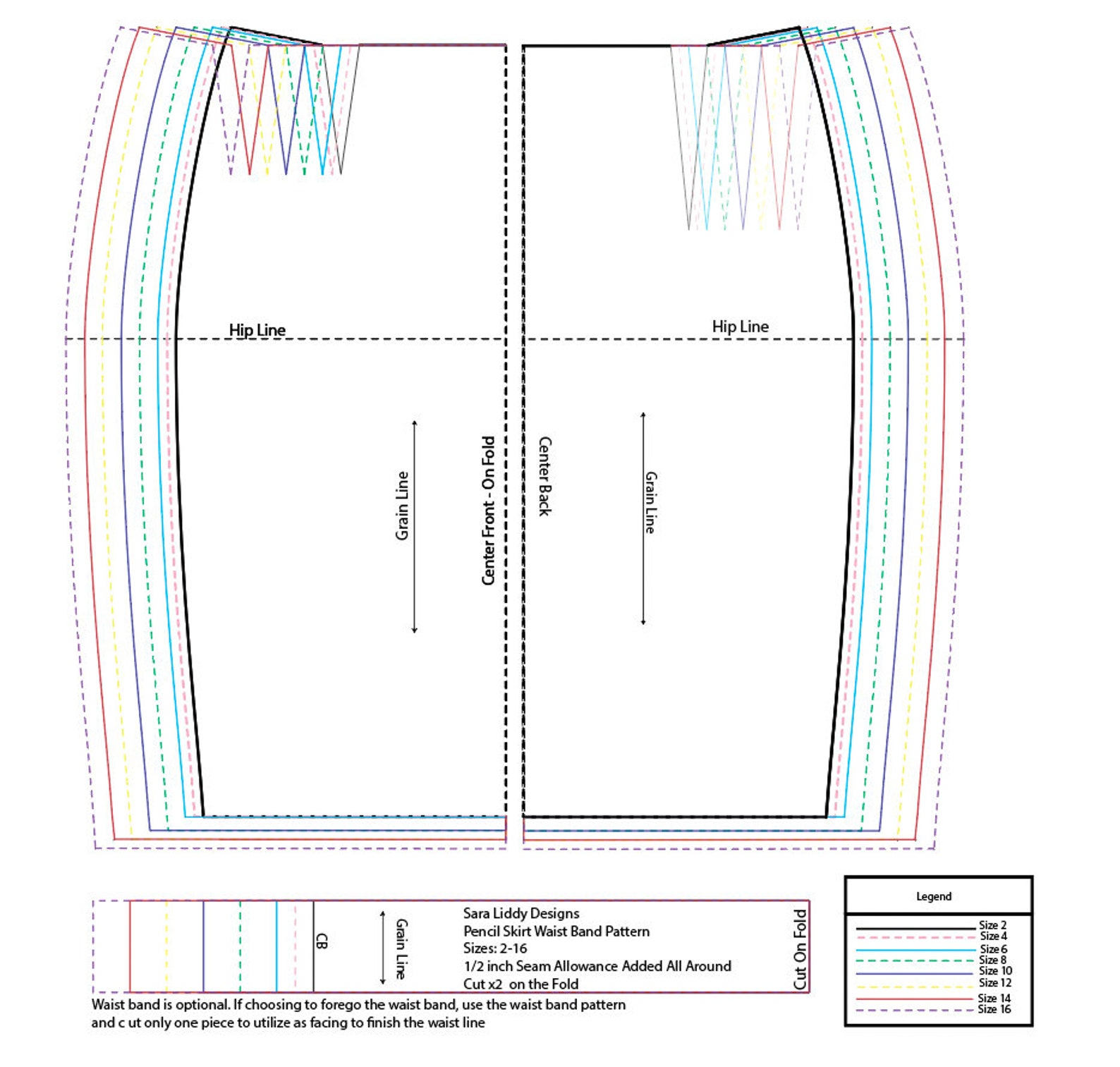 Basic Skirt Block Sewing Pattern, Sewing Block, Graded Pattern, US Size ...