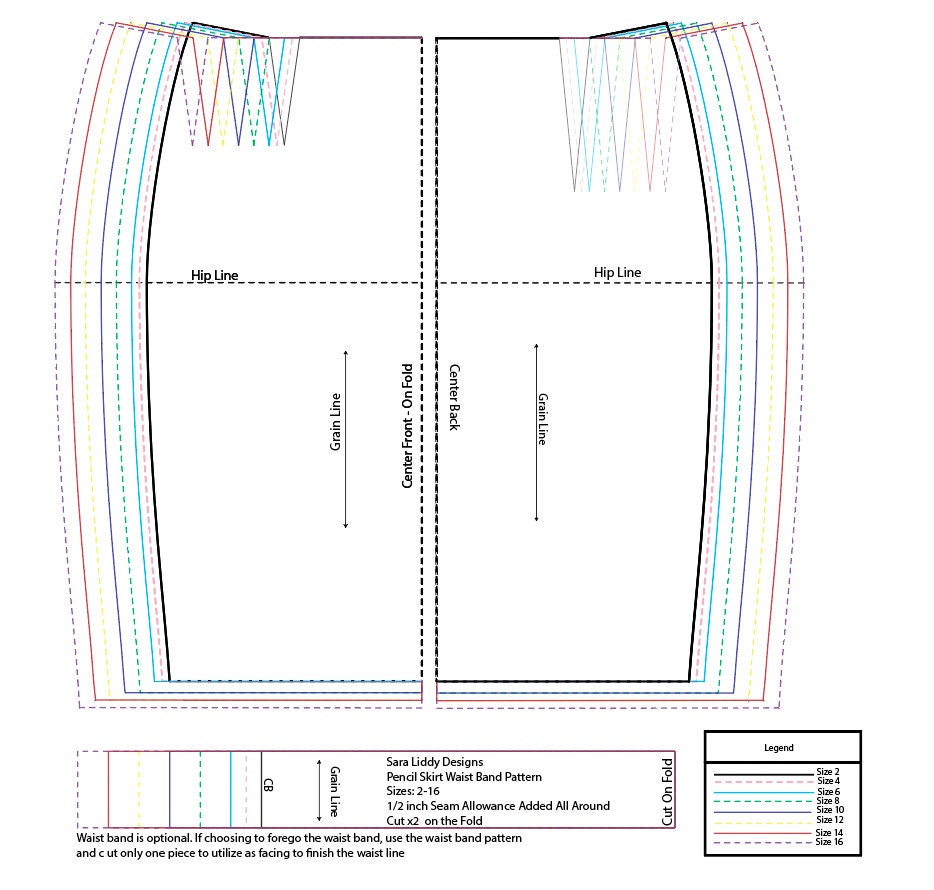 Basic Skirt Block Sewing Pattern, Sewing Block, Graded Pattern, US Size ...