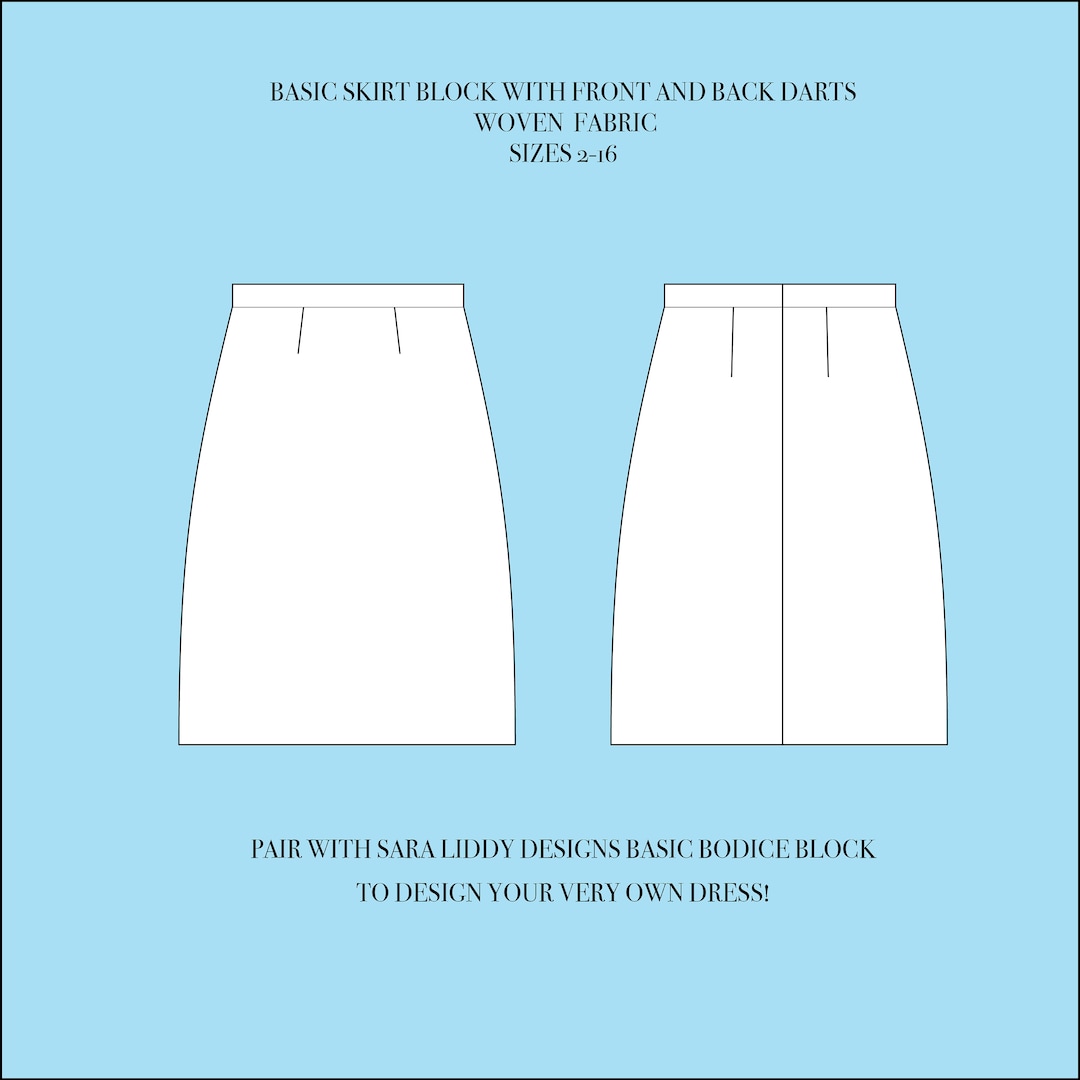 Basic Skirt Block Sewing Pattern, Sewing Block, Graded Pattern, US Size ...