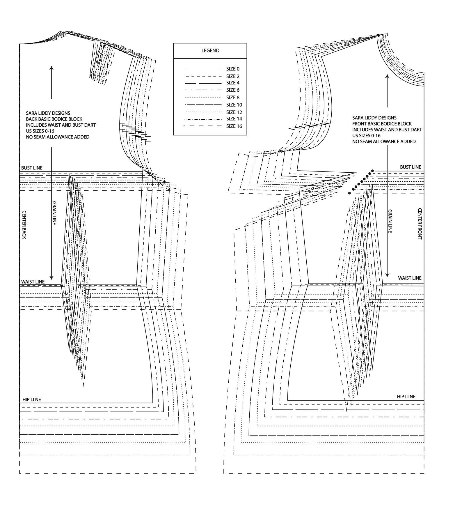 Fitted Bodice Block Pattern With Darts, Sizes 0-16 (PDF Pattern) - Etsy