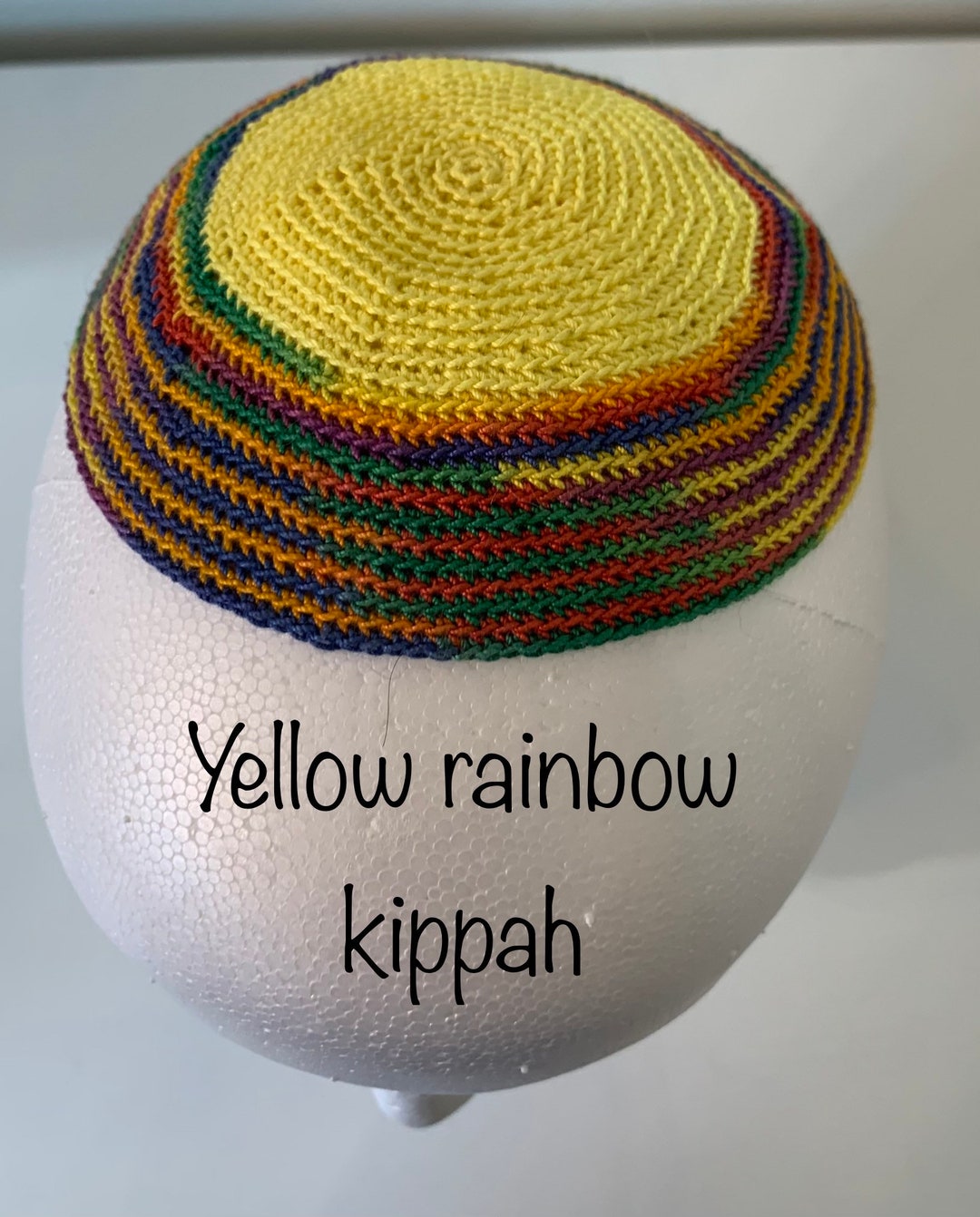Yellow Rainbow Kippah Yarmulke Kippot Hand Crocheted -1 Available - Etsy