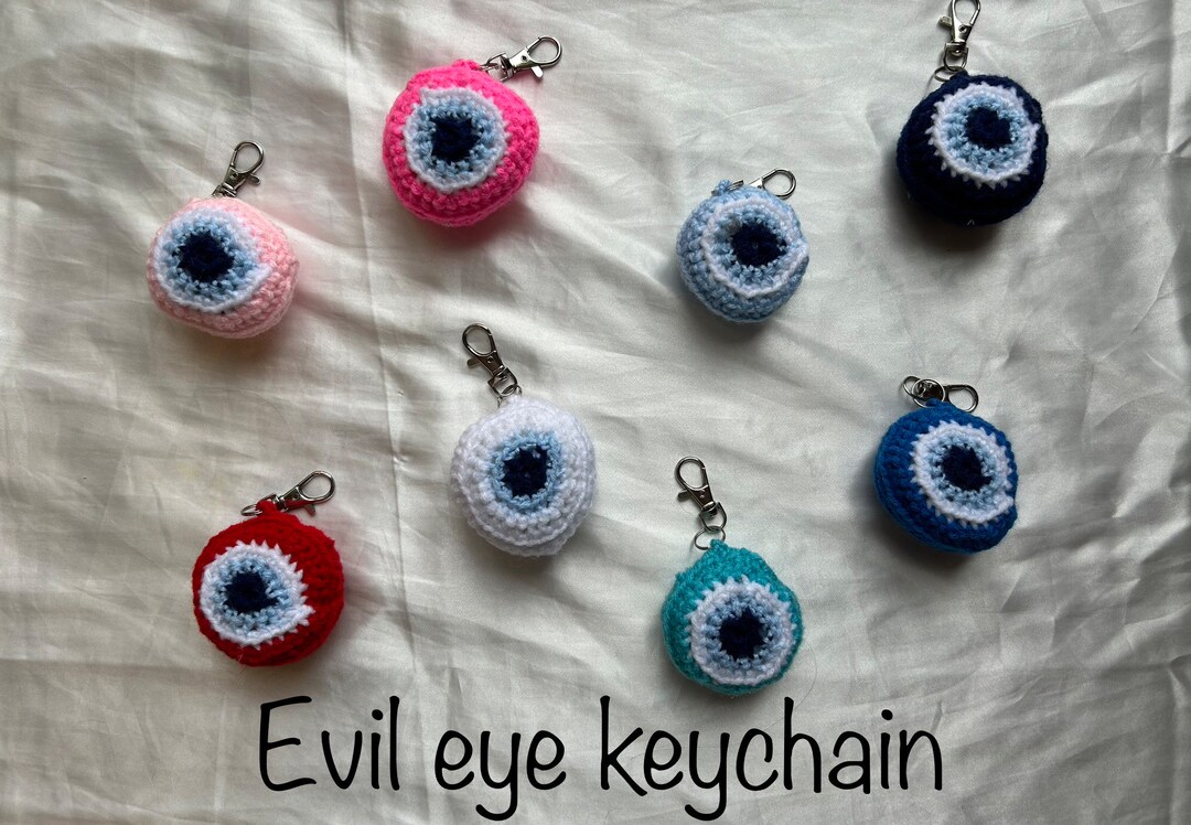 Evil Eye Keychain Hand Crocheted - Etsy