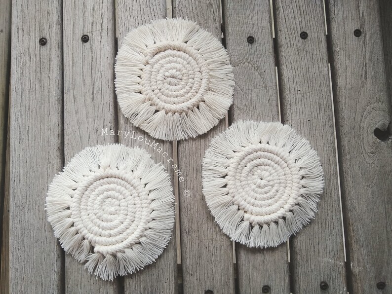 Set of Three Macrame Coasters | Handmade Coasters | Handmade Decor ...