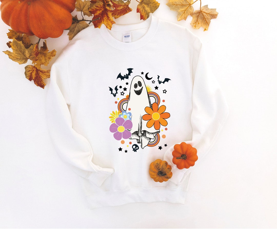 Halloween Ghost Sweat, Floral Ghost Sweatshirt, Floral Ghost Sweater ...