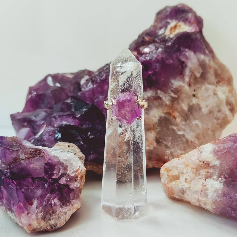 Raw Amethyst Uncut Rough Stone Crystal Ring 925 Sterling | Etsy