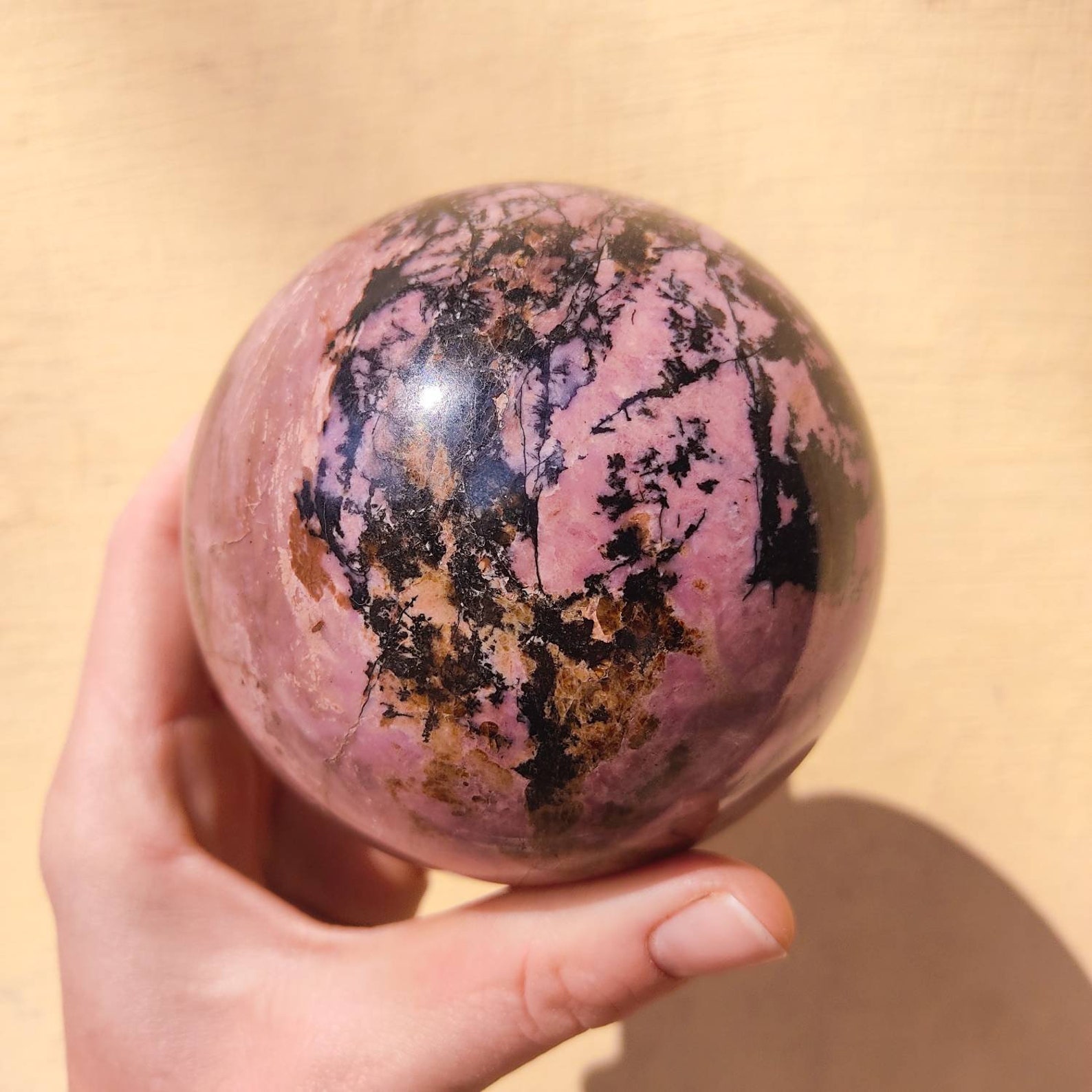 Rhodonite Sphere | Rose-red Crystal Orb, Stone of Compassion - Etsy