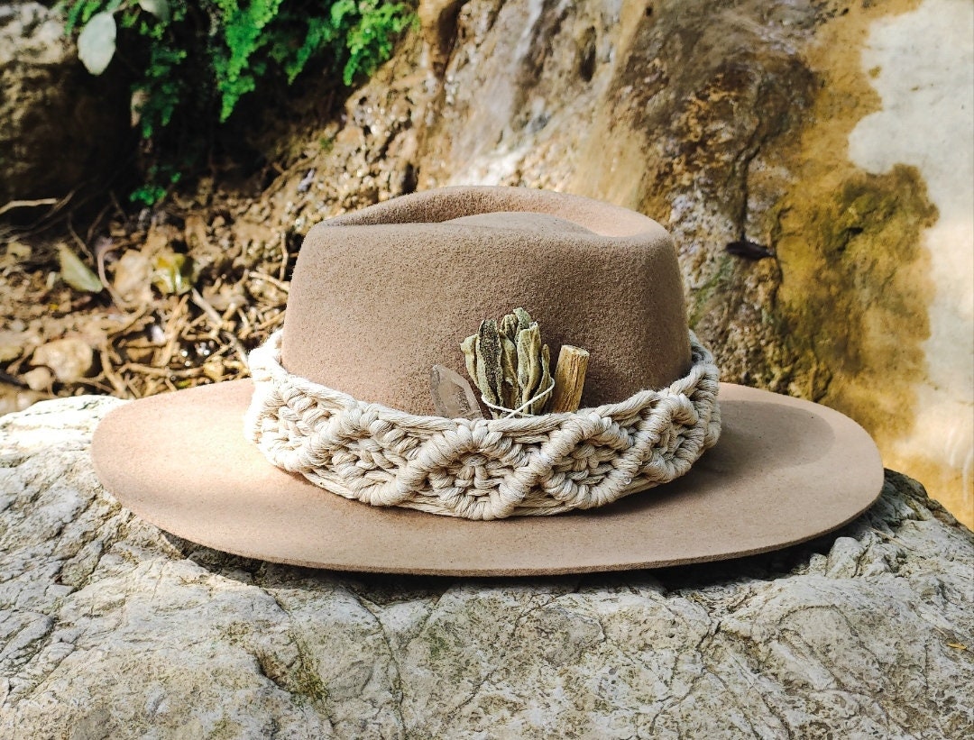 Vegan Wide Brim Fedora (earth) | Handmade Bamboo Fiber Macramé Ceremony ...