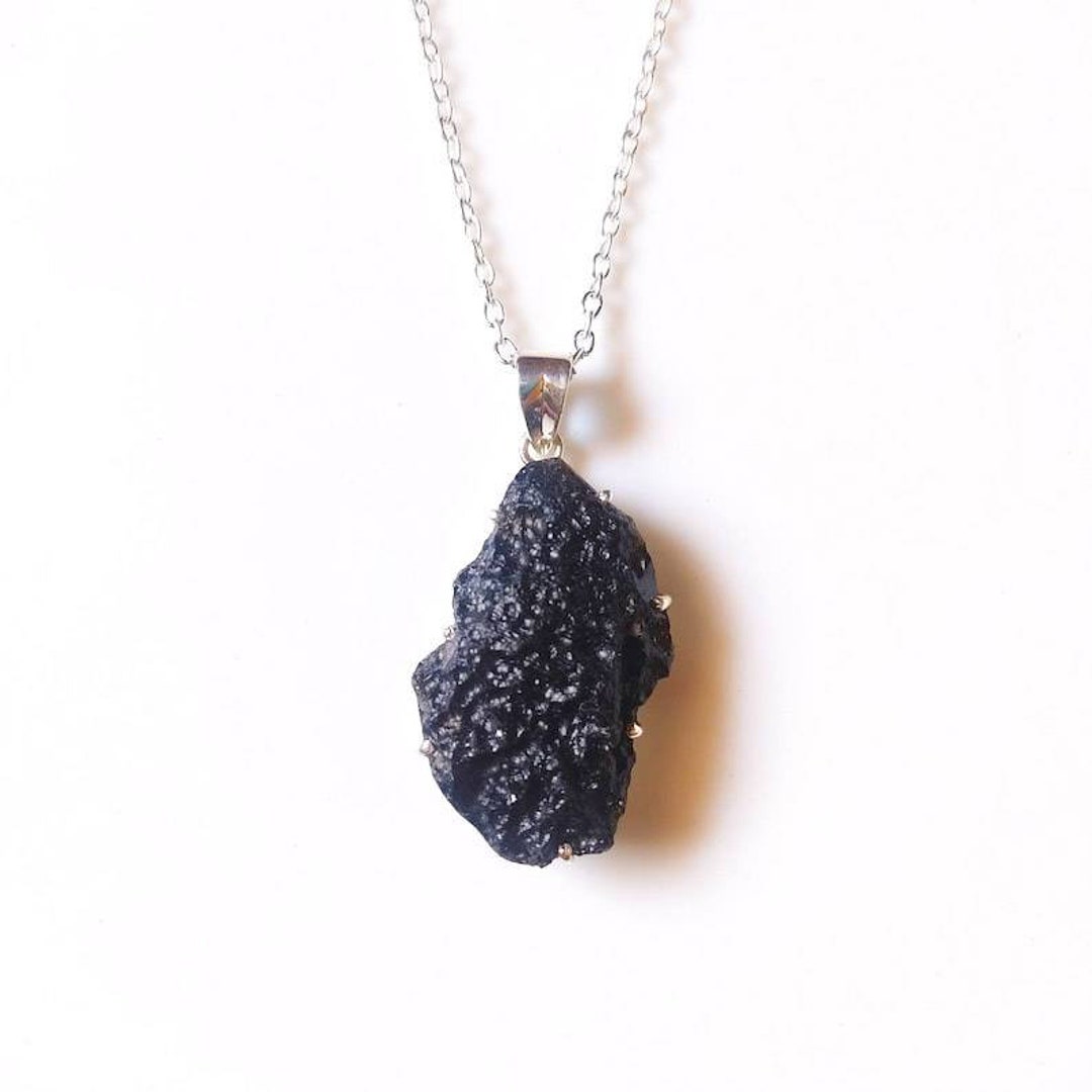 Tibetan Tektite Pendant Necklace, Telepathy Stone, 925 Sterling Silver ...
