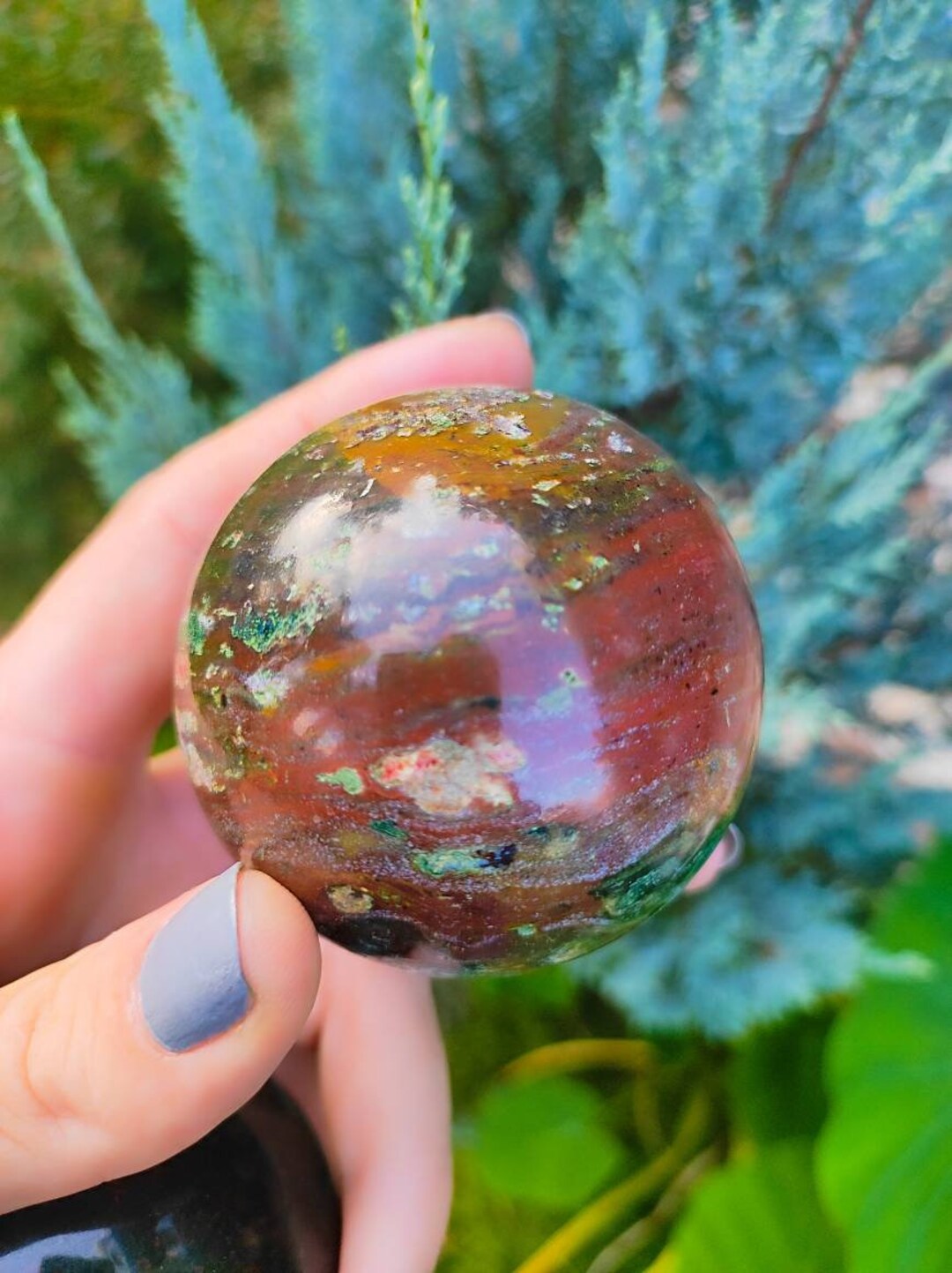 Bloodstone Heliotrope Crystal Orb | Chalcedony Sphere | Heliotrope ...