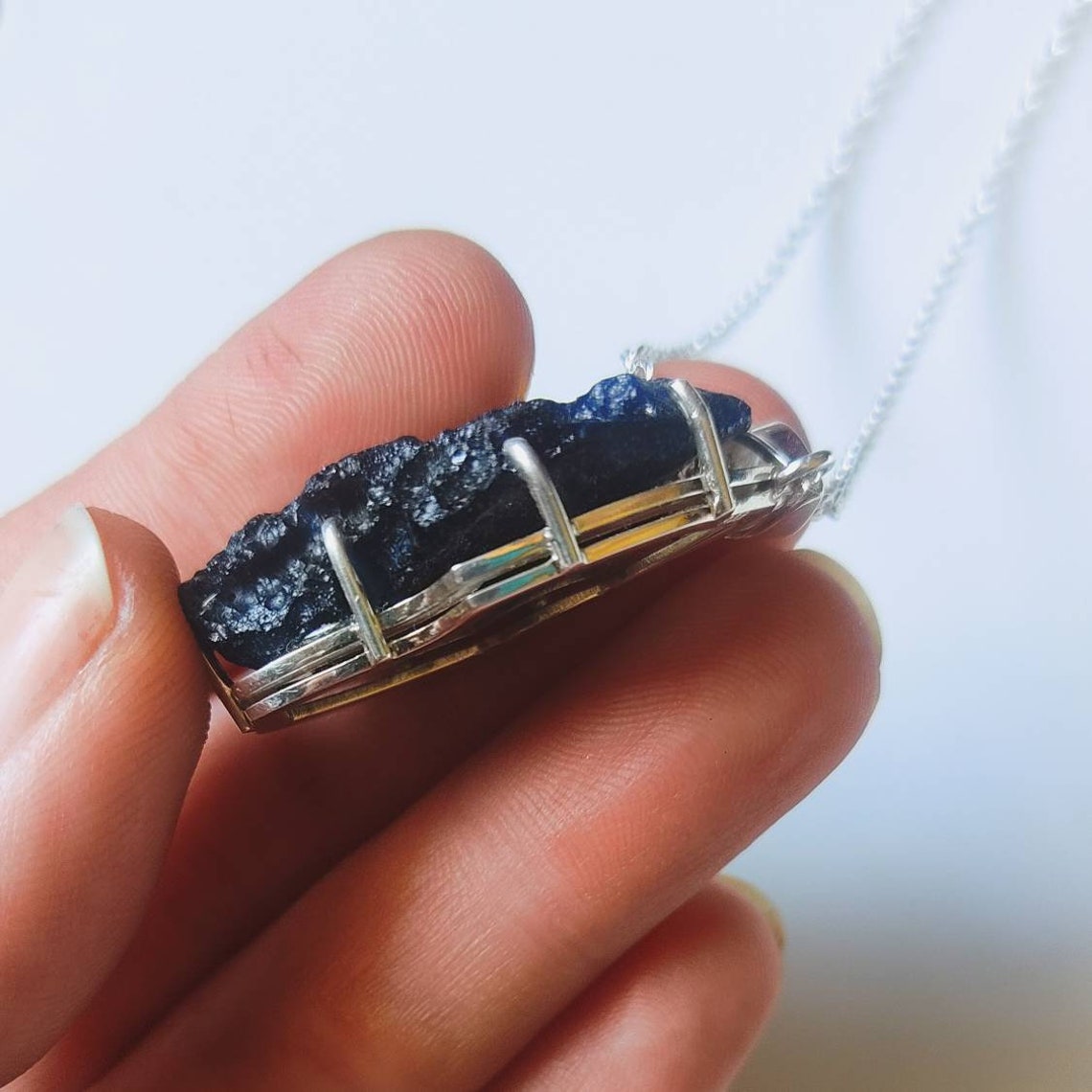 Tibetan Tektite Pendant Necklace, Telepathy Stone, 925 Sterling Silver ...