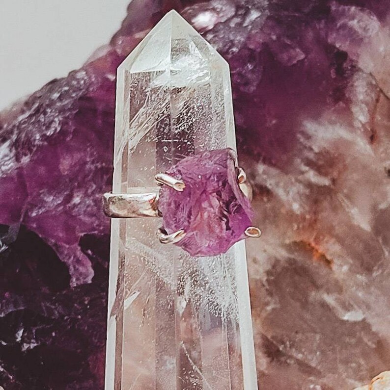 Raw Amethyst Uncut Rough Stone Crystal Ring 925 Sterling | Etsy