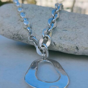 Chunky Steel Chain Pearl Necklace, Statement Thick Link Chain Abstract ...