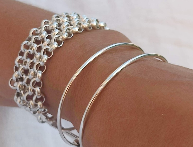 Multi Strand Silver Link Rolo Chain Bracelet Rock Style - Etsy