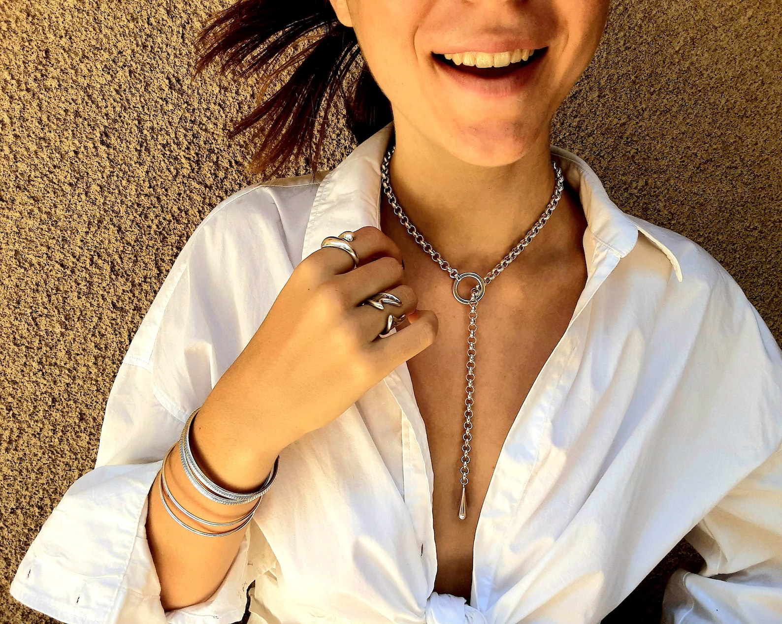 Lariat Toggle Clasp Silver Drop Pendant, Stainless Steel Chain O Ring ...