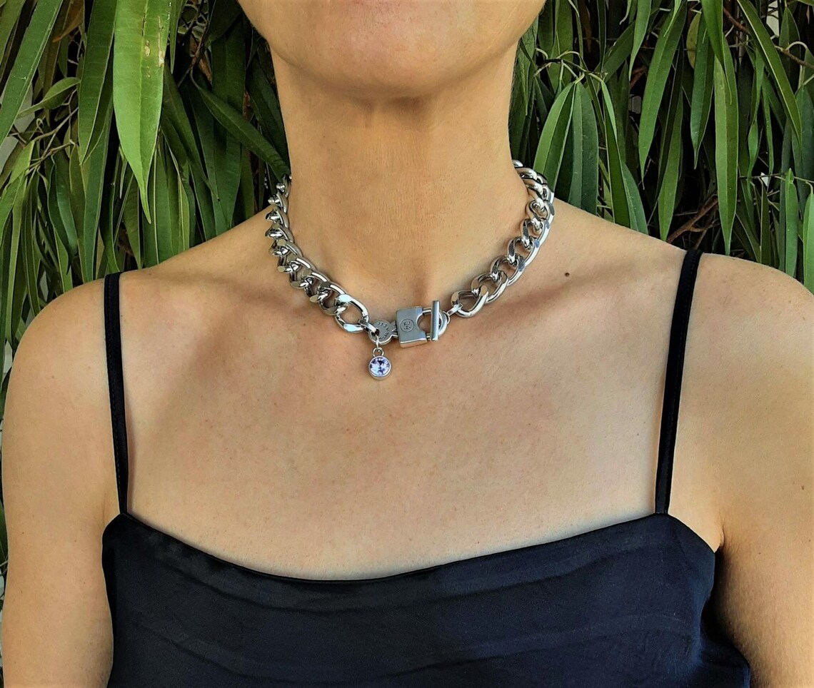 Swarovski Key-lock Choker Silver Oversized Lightweight - Etsy