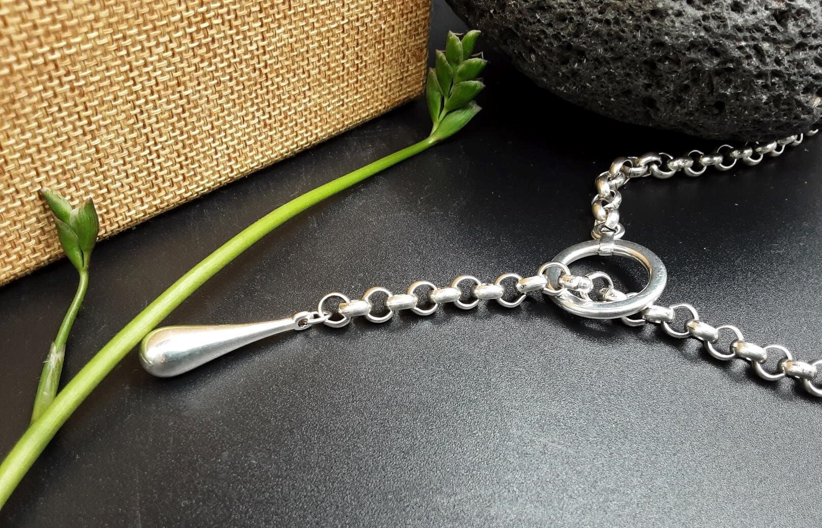 Lariat Toggle Clasp Silver Drop Pendant, Stainless Steel Chain O Ring ...