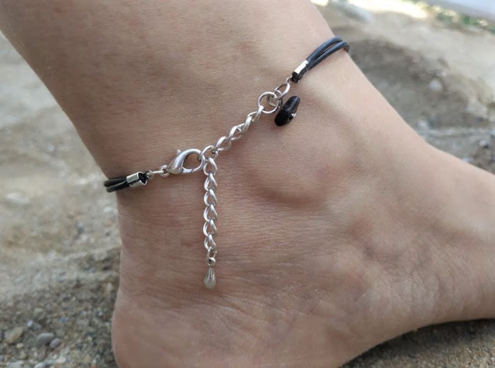 Edgy Spike Gemstones Leather Ankle Bracelet, Womens Drope Leather ...