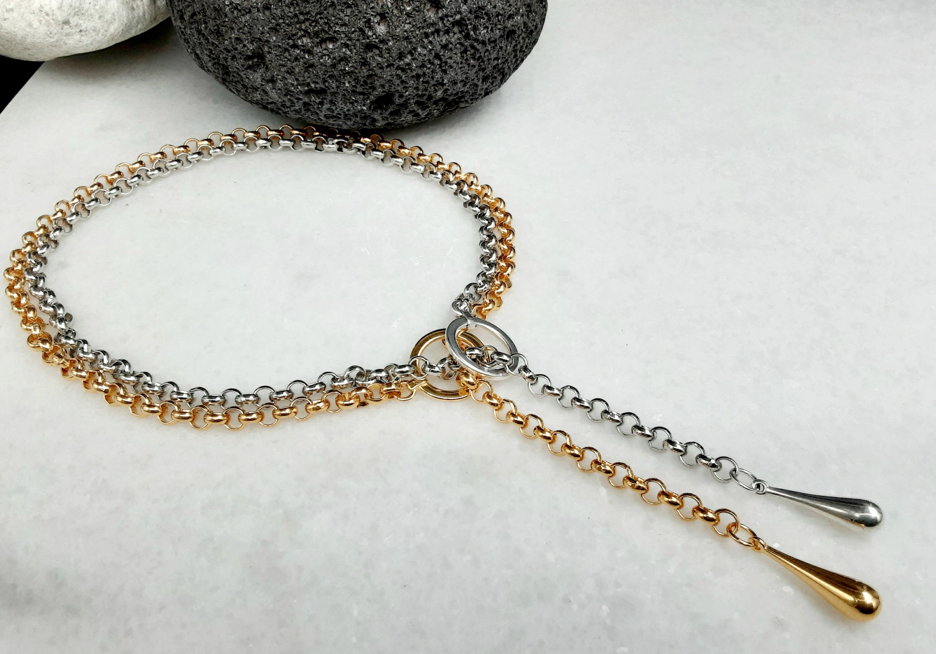 Lariat Toggle Clasp Silver Drop Pendant, Stainless Steel Chain O Ring ...