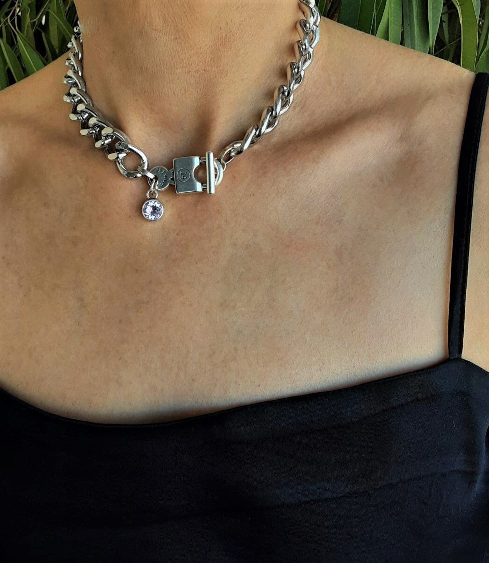Swarovski Key-lock Choker Silver Oversized Lightweight - Etsy
