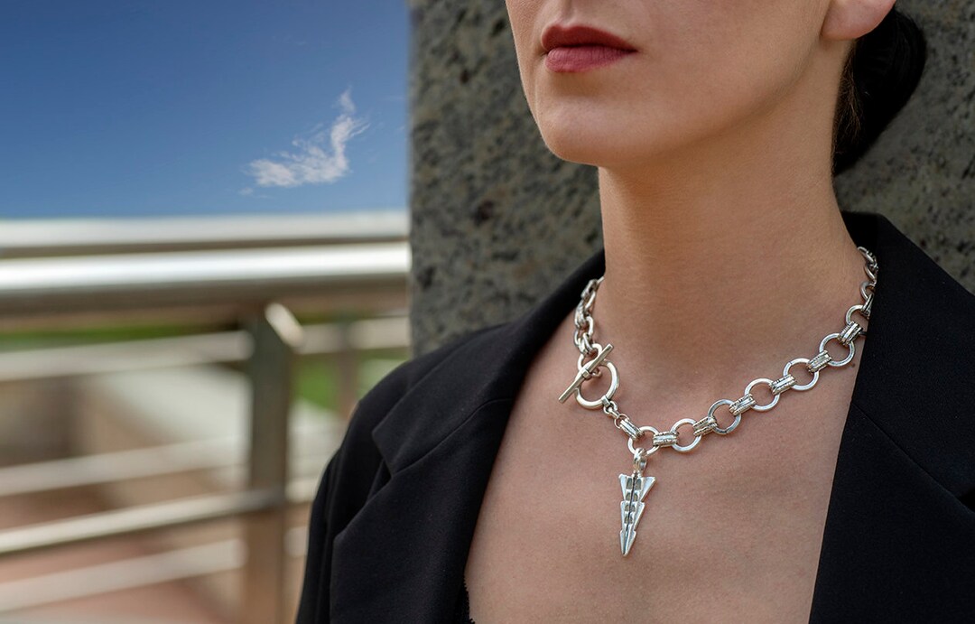 Antique Silver Statement Edgy Spear Triangle Pendant Necklace ...