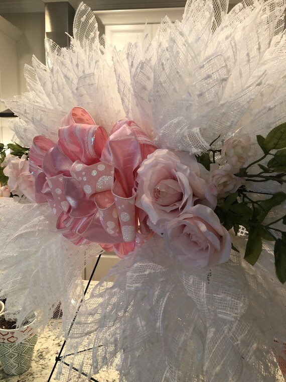 Home Décor Funeral Wreath Gift for Her Angel Wings Grieving Pink Angel ...
