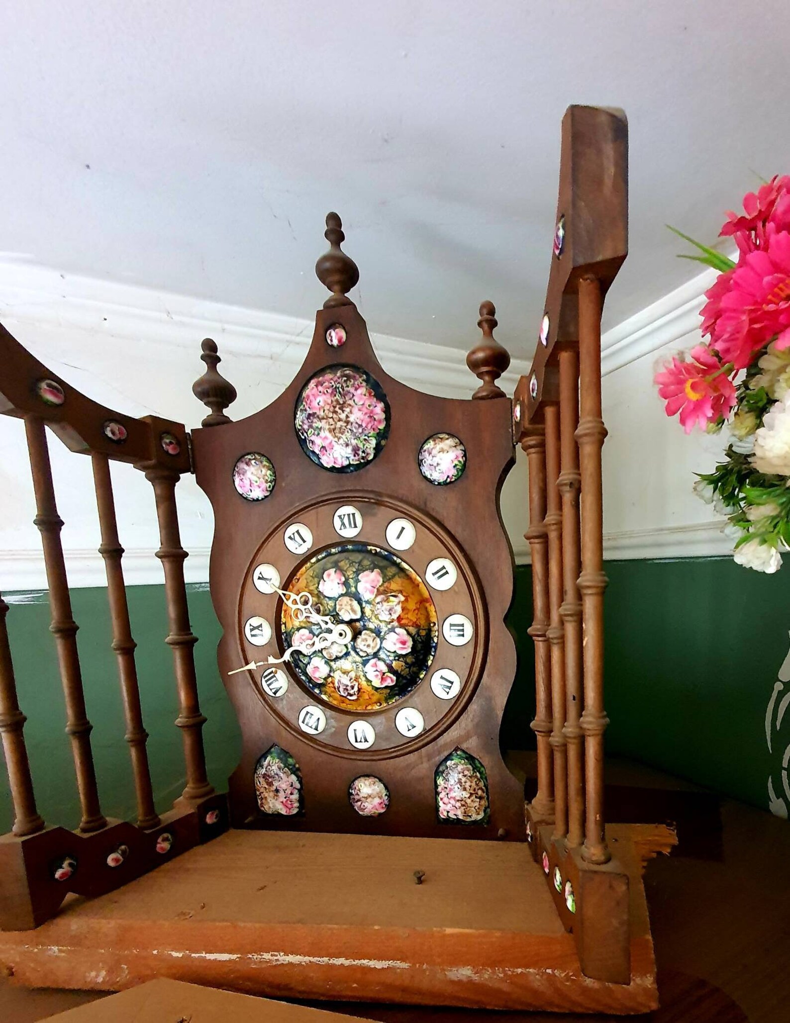 Old Wooden Clock, Hand-made, Porcelain Hand-painted, High 20x32" - Etsy