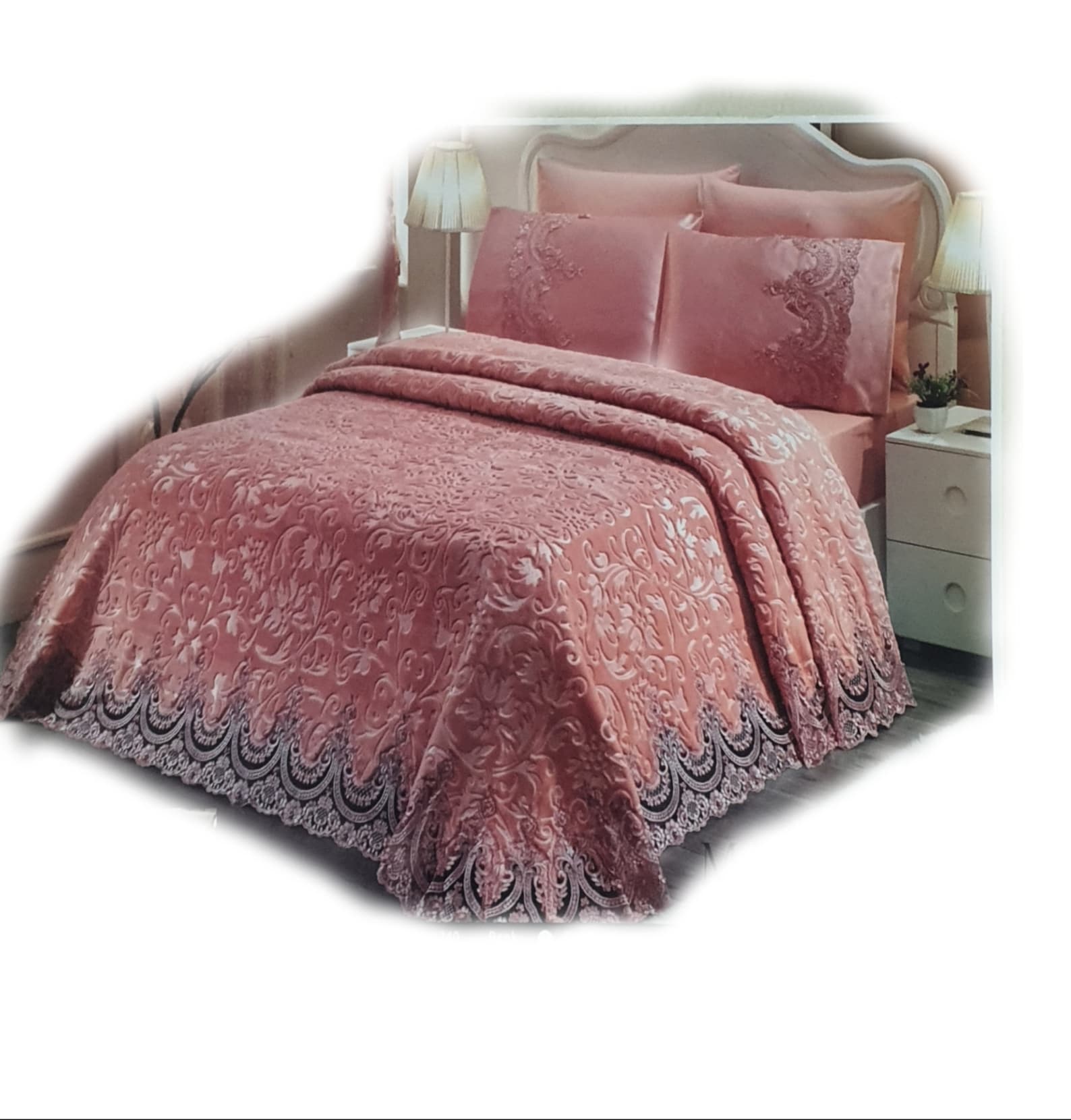 Dusty Pink / Gray / off White Bedroom Set 6pcs , 1x Bedspread 4x ...