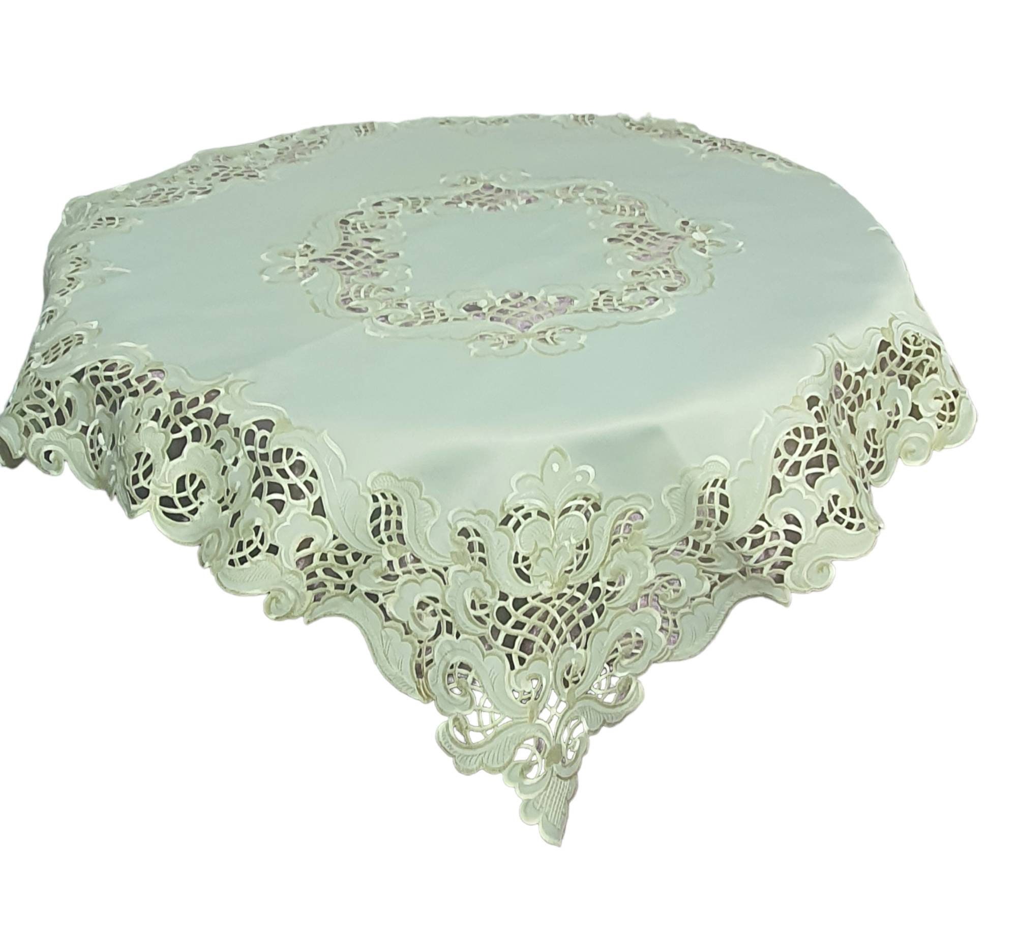 Elegant Table Topper, Creme Yellow Ecri, Centerpiece Embroidered ...