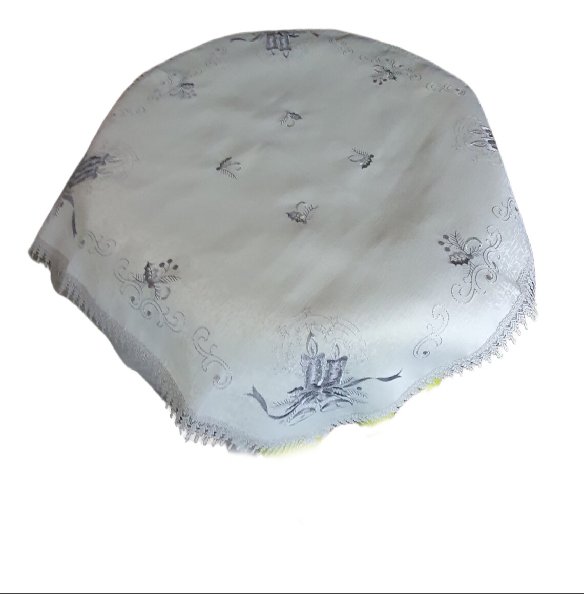 White Christmas Table Topper, Christmas Embroidered Silver Patterns ...
