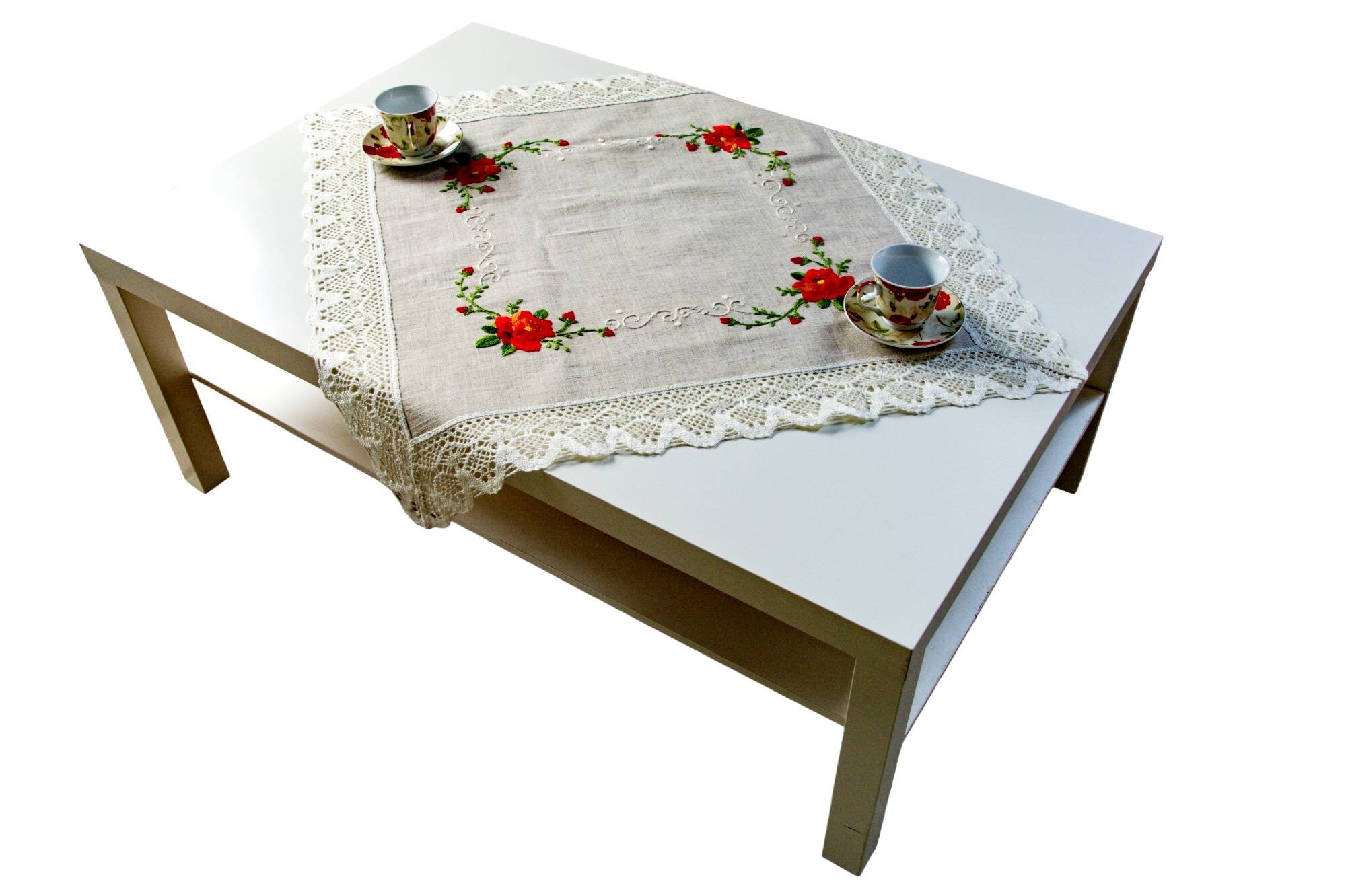 Linen Table Topper With LACE Summer Table Topper Embroidered - Etsy UK
